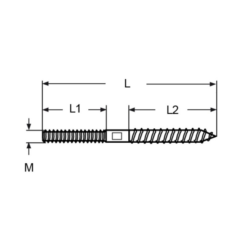 Goujon filetage bois métrique droit en inox 316 - A4